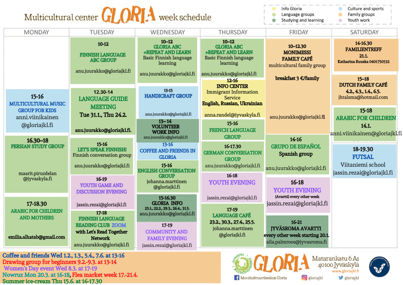 week-schedule-spring-2023-monikulttuurikeskus-gloria